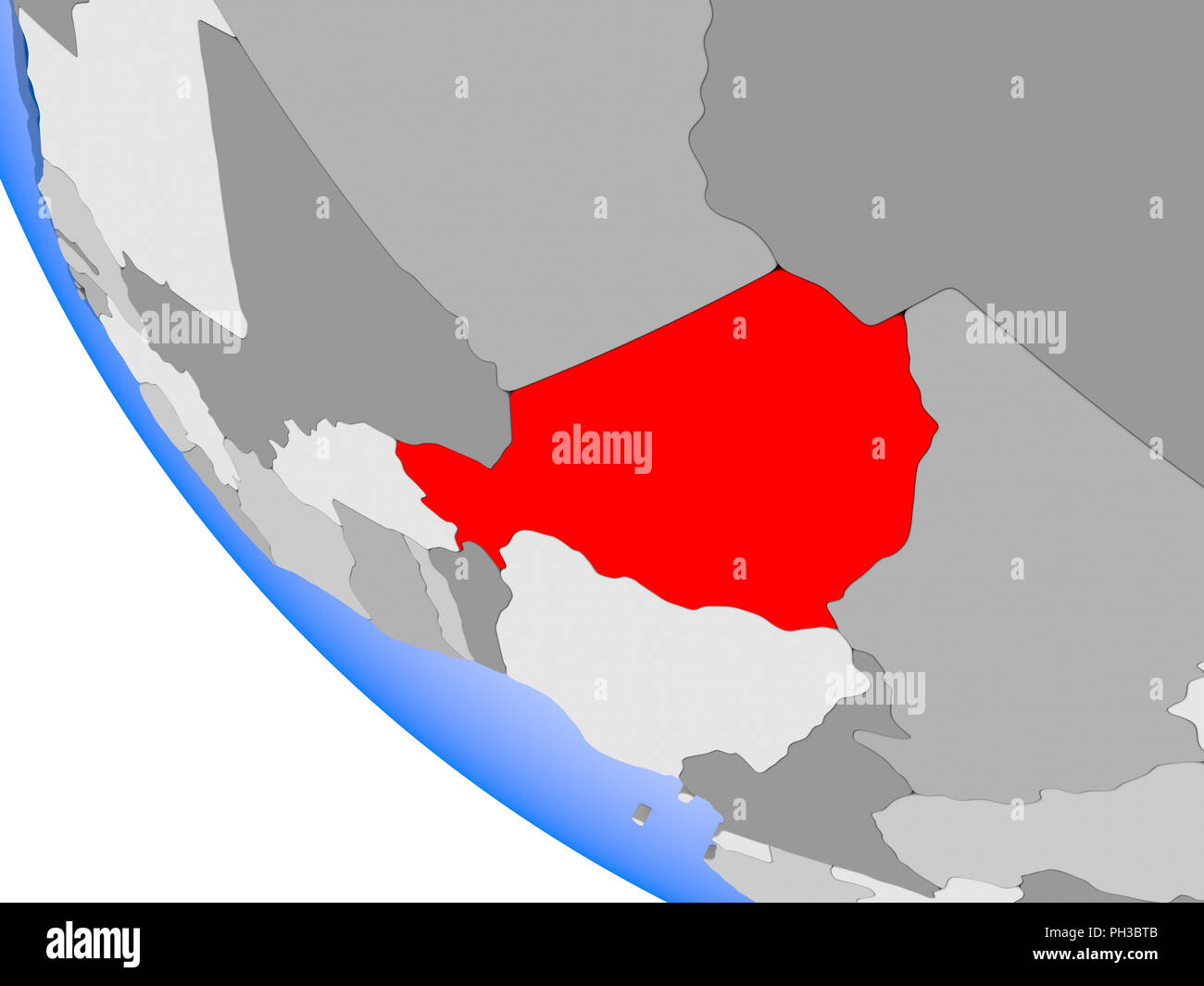 Map of Niger in red on political globe with transparent oceans. 3D ...