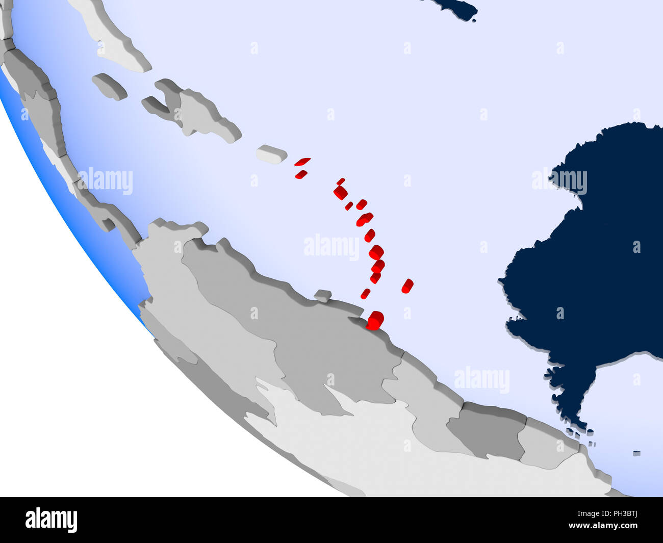 Map of Caribbean in red on political globe with transparent oceans. 3D ...