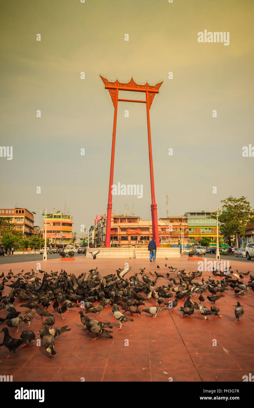 Red giant swing or Sao Ching Cha with the crowd of pigeon, one of the ...