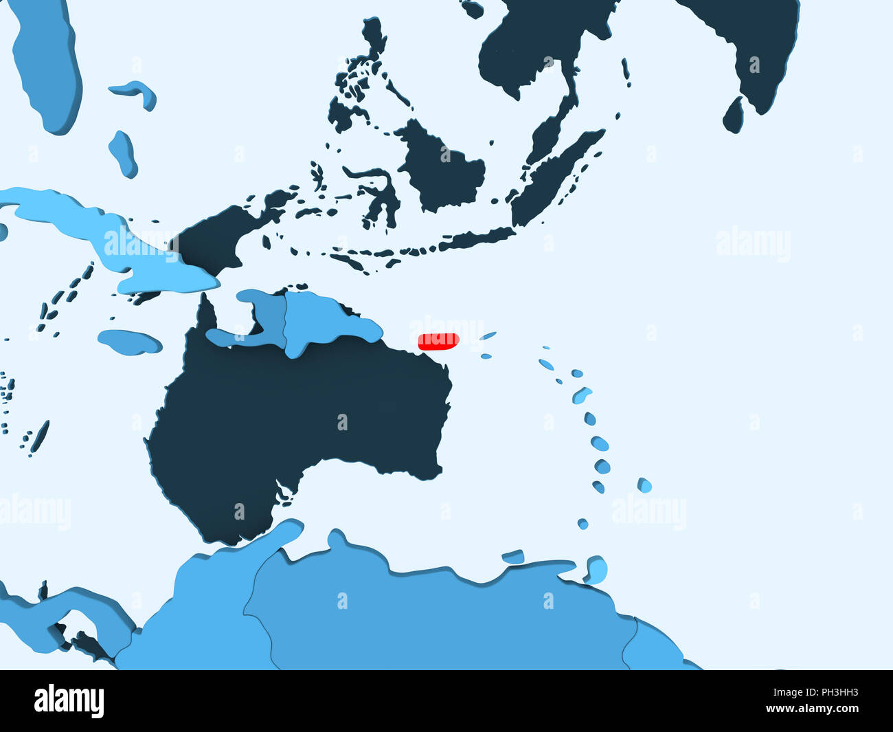 Puerto Rico in red on blue political map with transparent oceans. 3D ...