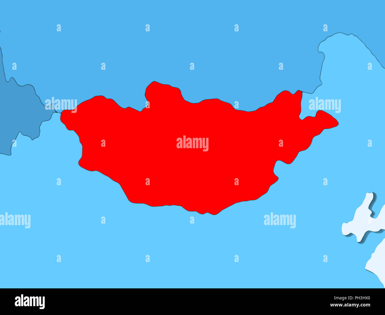 Mongolia in red on blue political map with transparent oceans. 3D illustration Stock Photo - Alamy