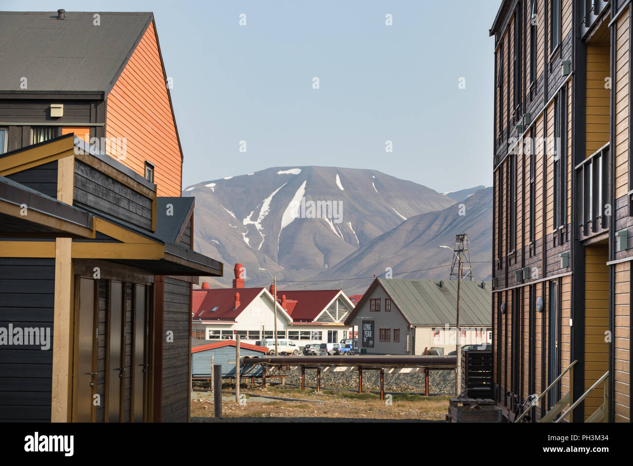 Longyearbyen, Svalbard, Norway - August 13th, 2018: Colorful wooden ...