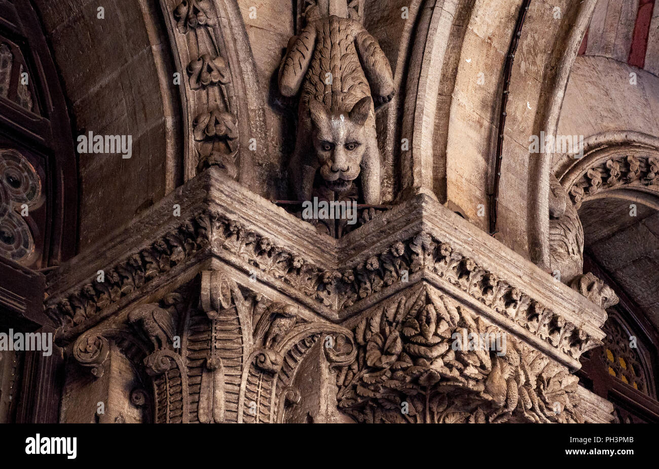 Fierce carved stone animal on the wall at the entrance of the CSMT ...