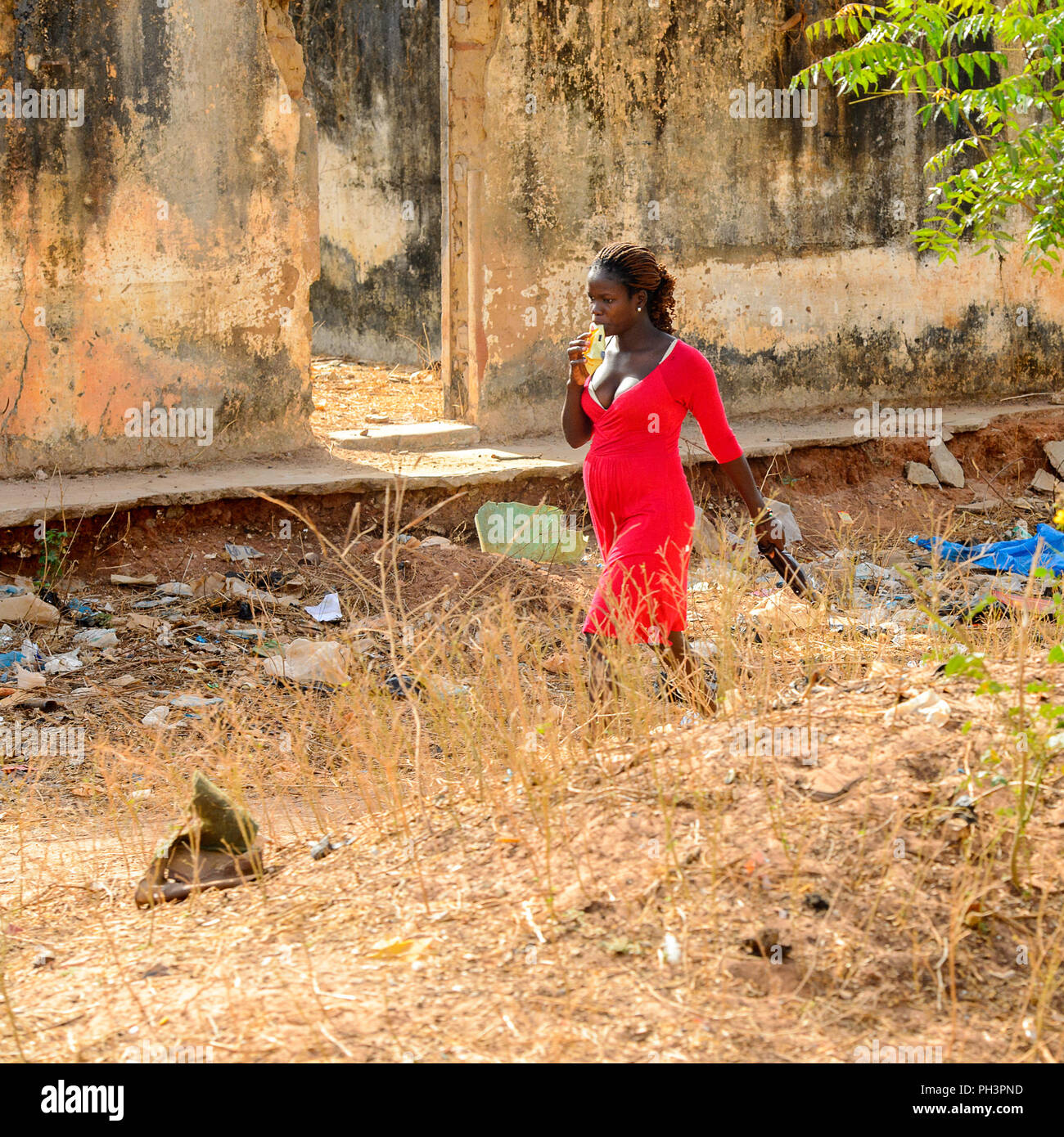 ROAD TO BISSAU, GUINEA B. - MAY 1, 2017: Unidentified local pregnant ...