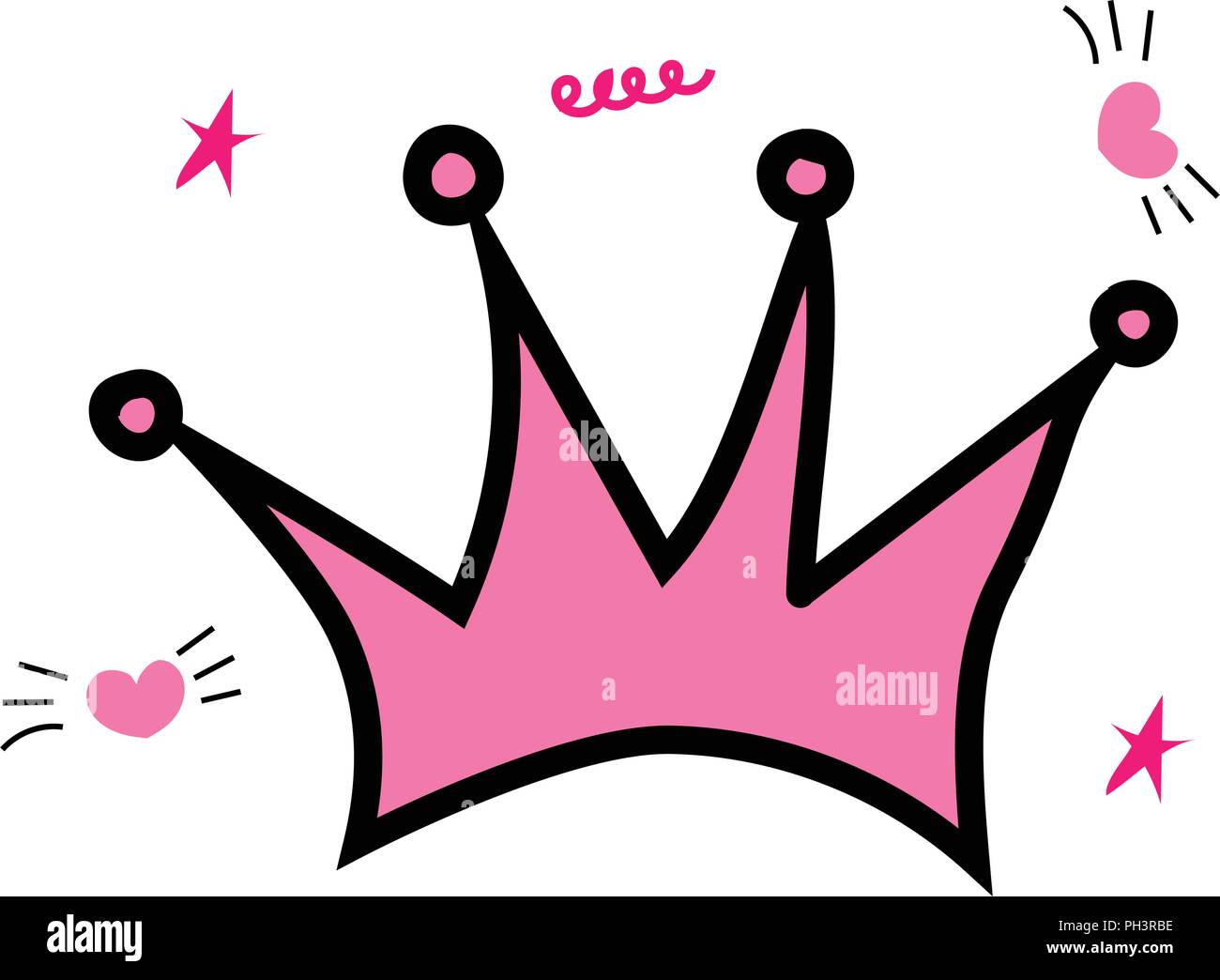 Vector illustration. Hand drawn pink crown on a white background Stock ...