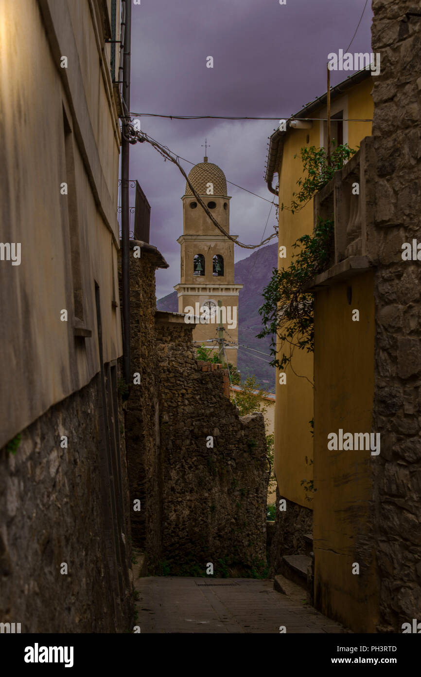 The bell tower of the church in Legnaro, fraction of Levanto, Italy ...