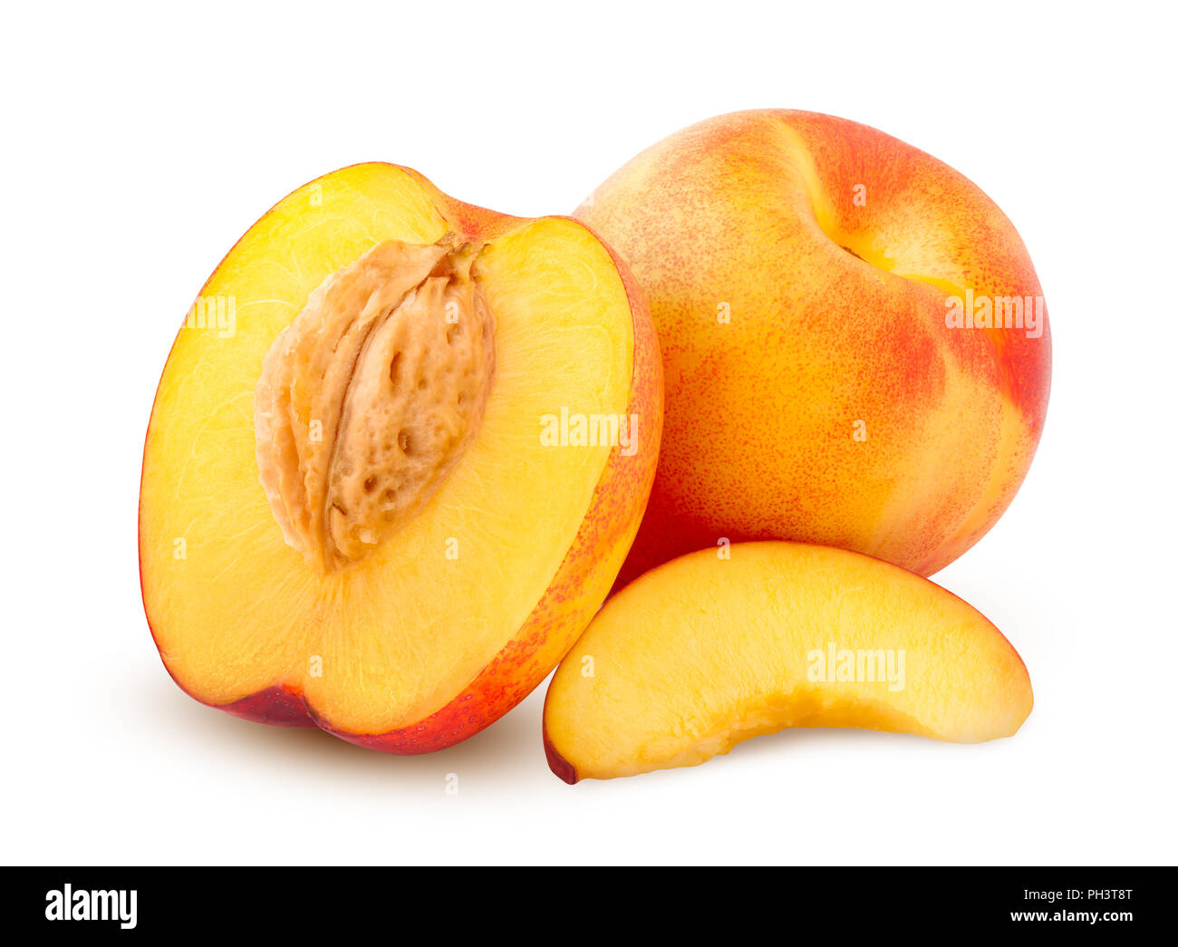 Nectarine or peach isolated on white background, clipping path, full ...