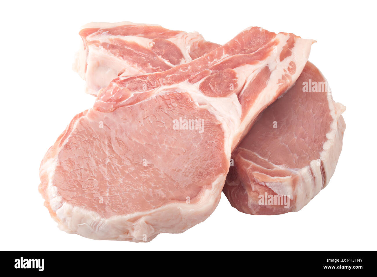 fresh raw meat on white background, pork, beef, chop on a bone ...