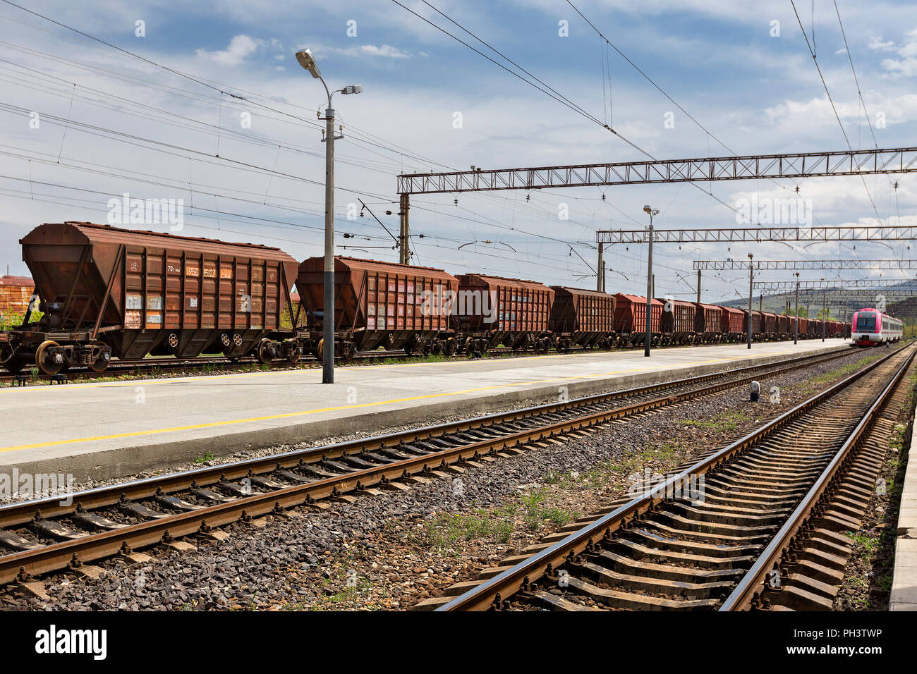 Rail road tracks and train cars in Gori, Georgia Stock Photo - Alamy