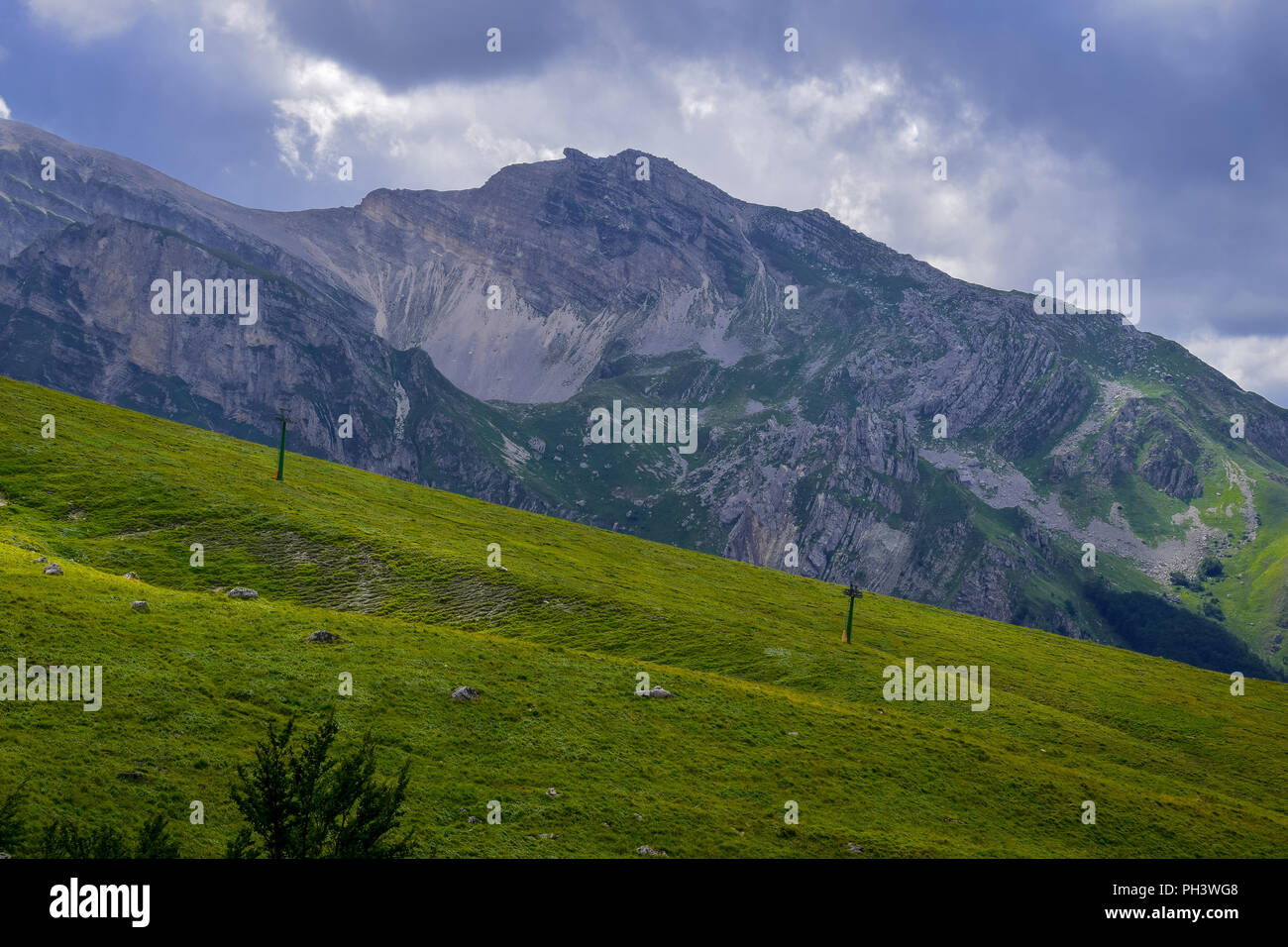 An overview that captures the mountain chain Gran Sasso located in the ...