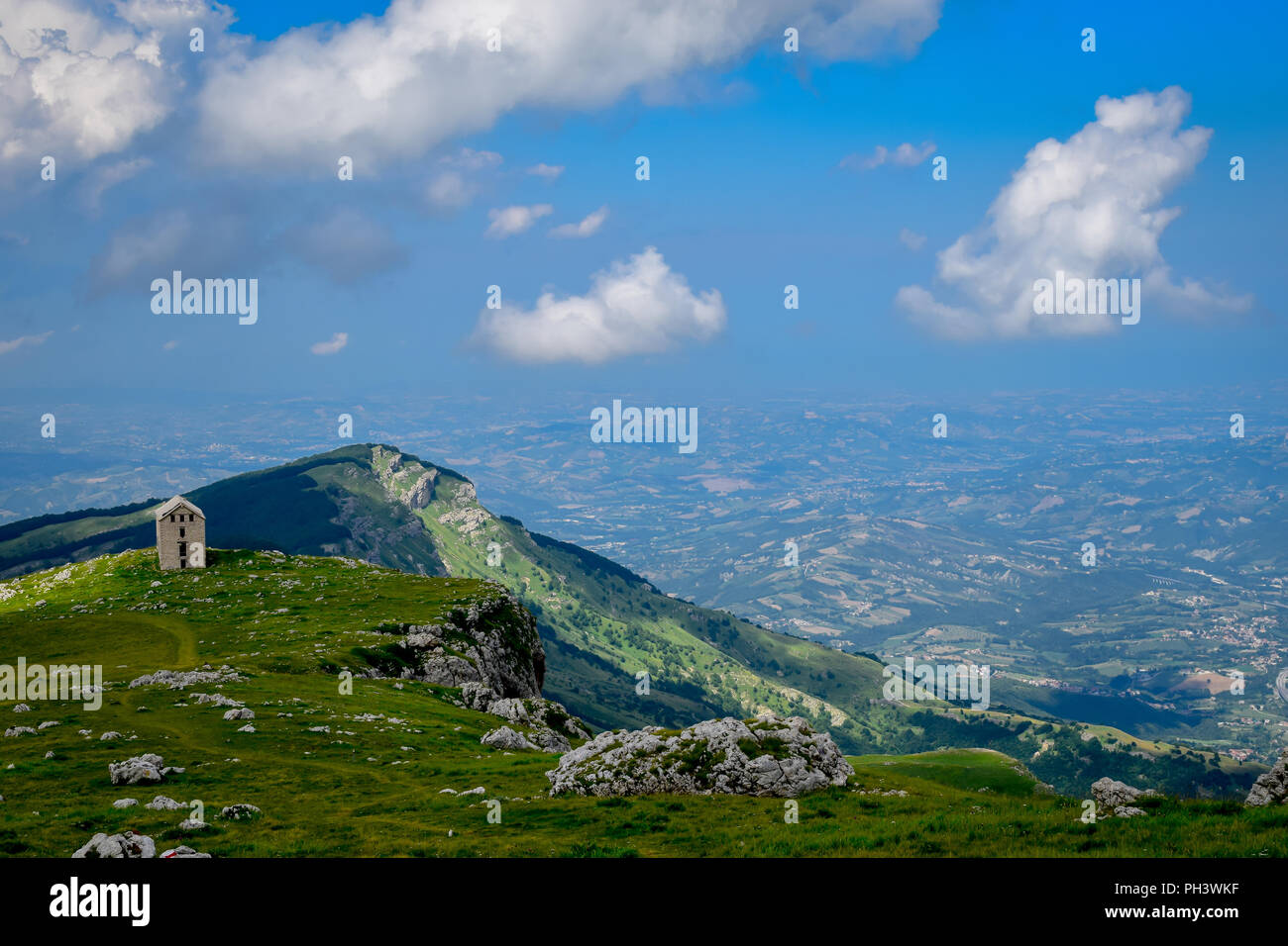 An overview that captures the mountain chain Gran Sasso located in the ...