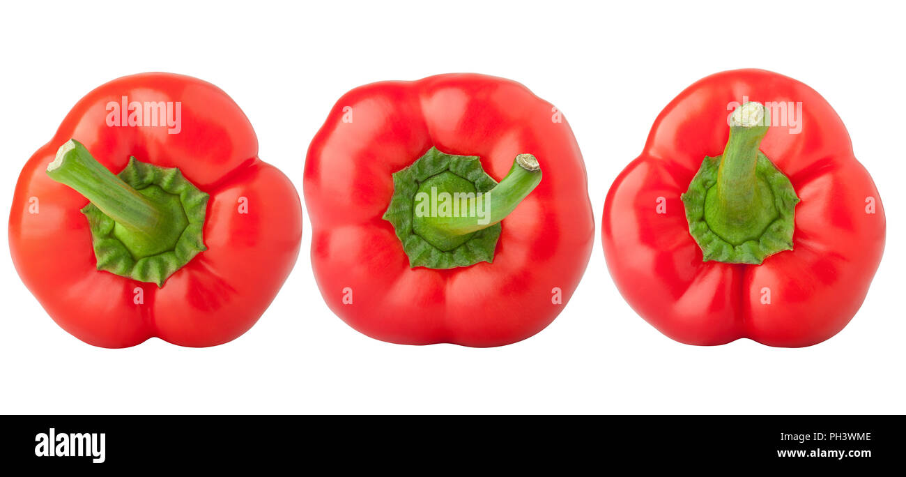 three red sweet pepper, paprika, clipping path, isolated on white ...