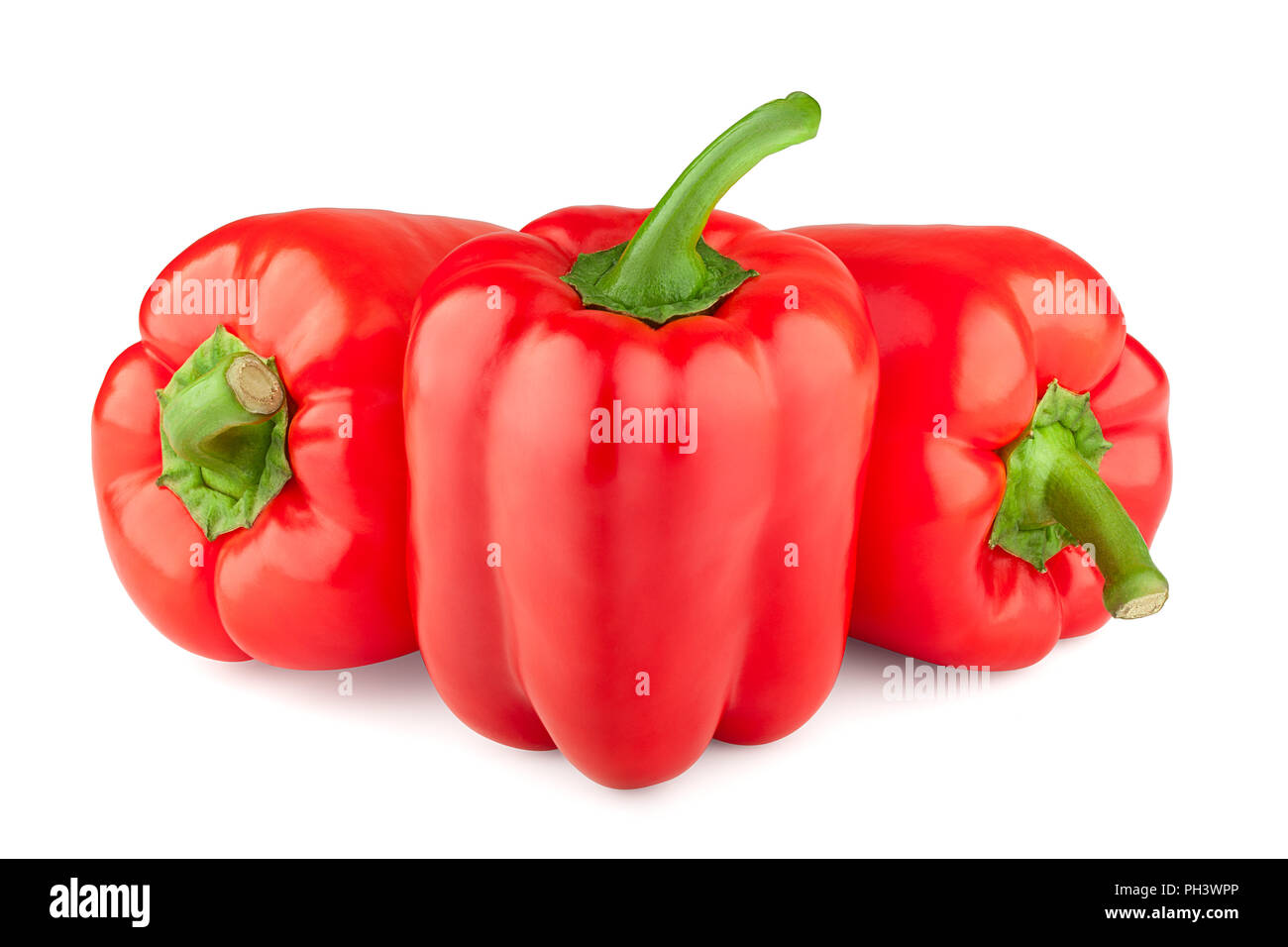 three red sweet pepper, paprika, clipping path, isolated on white ...