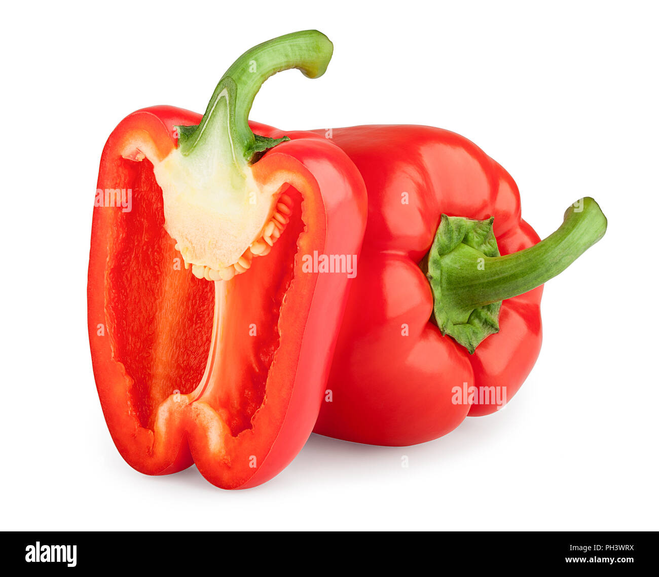 two red sweet pepper, paprika, clipping path, isolated on white ...