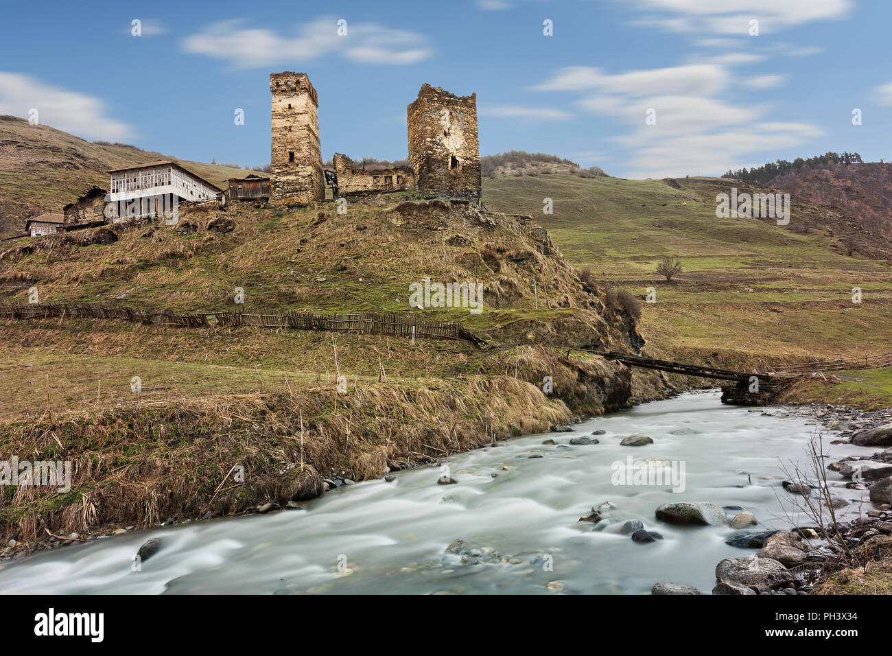 Houses with towers in the Caucasus Mountains, Georgia Stock Photo - Alamy