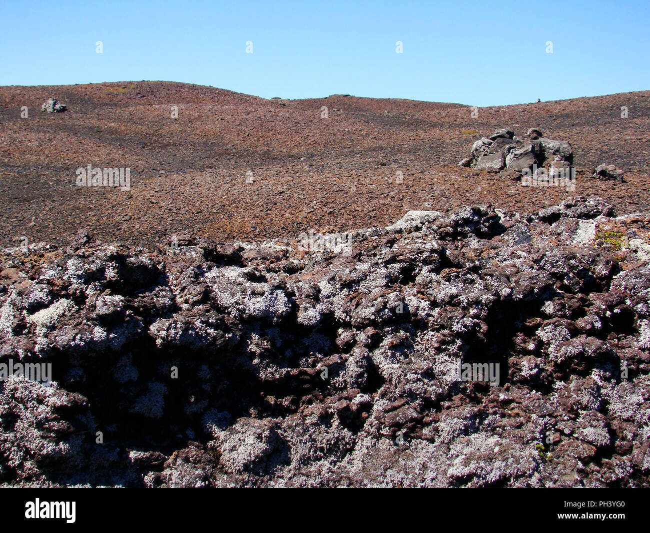Lava fields at the summit of Pico volcano, in the Azores archipelago ...