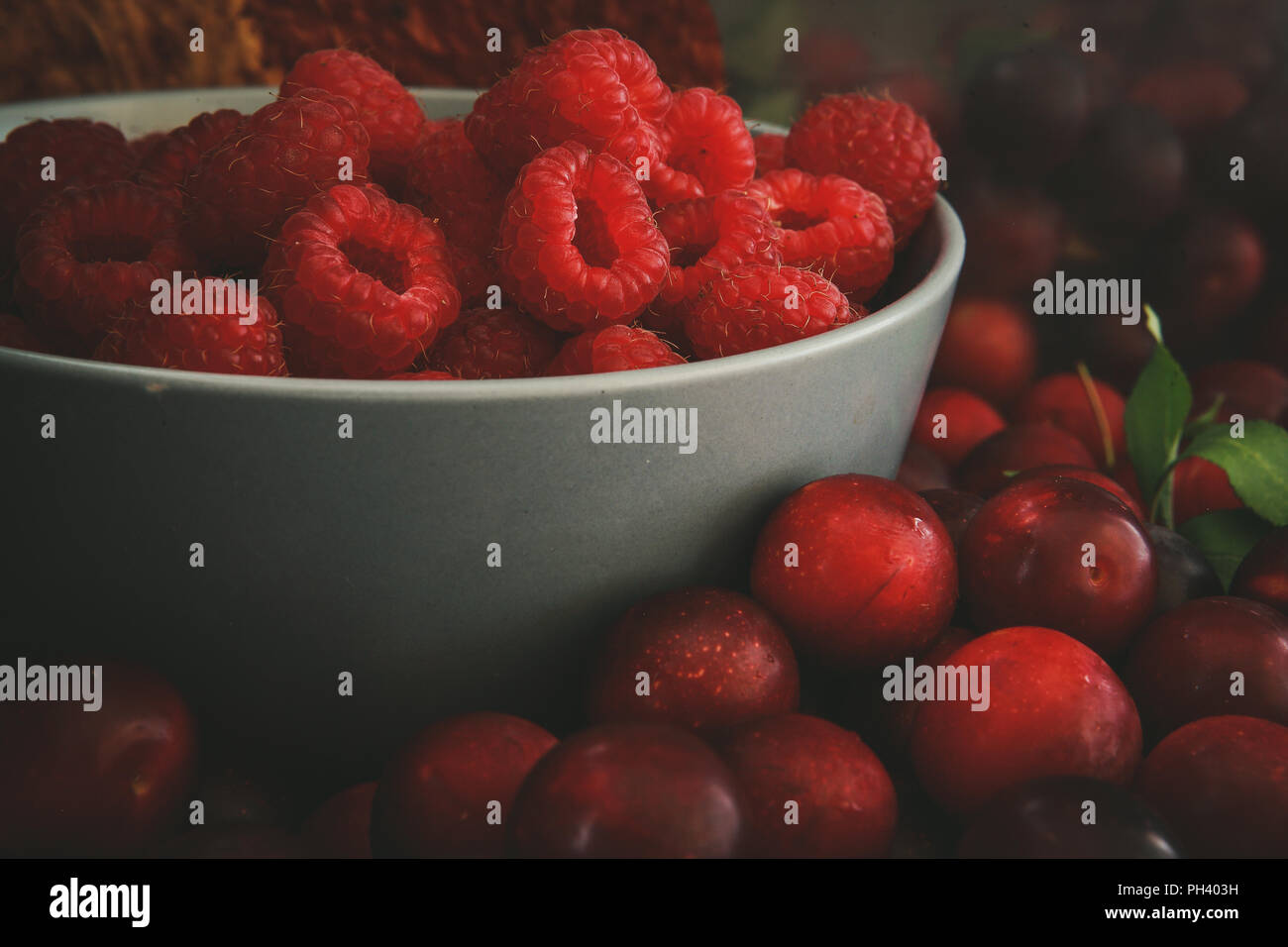 Raspberry and cherry plum Stock Photo - Alamy