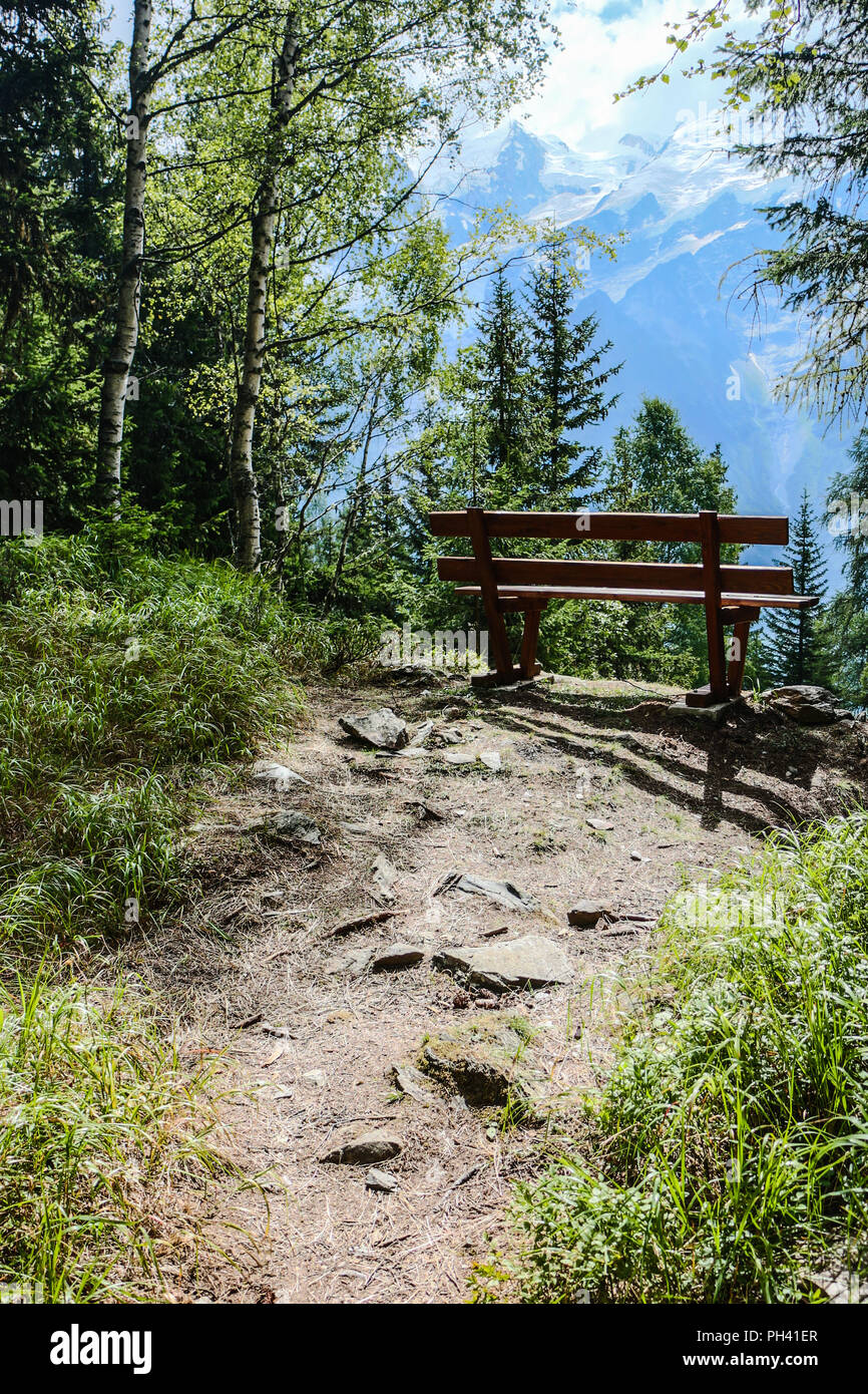 Bench facing Mont Blanc Stock Photo - Alamy