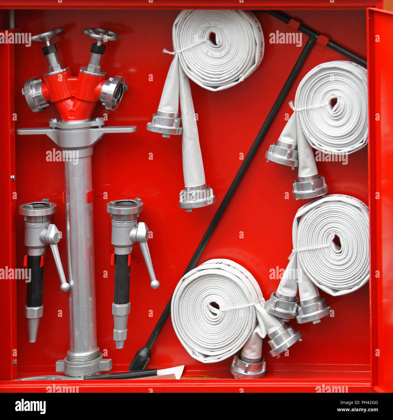 Fire fighters equipment in the red box Stock Photo - Alamy
