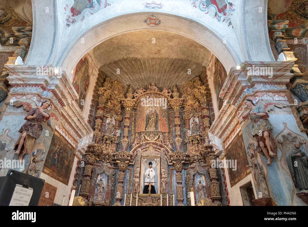 Inside view of the inner chapel of the Mission San Xavier Stock Photo ...