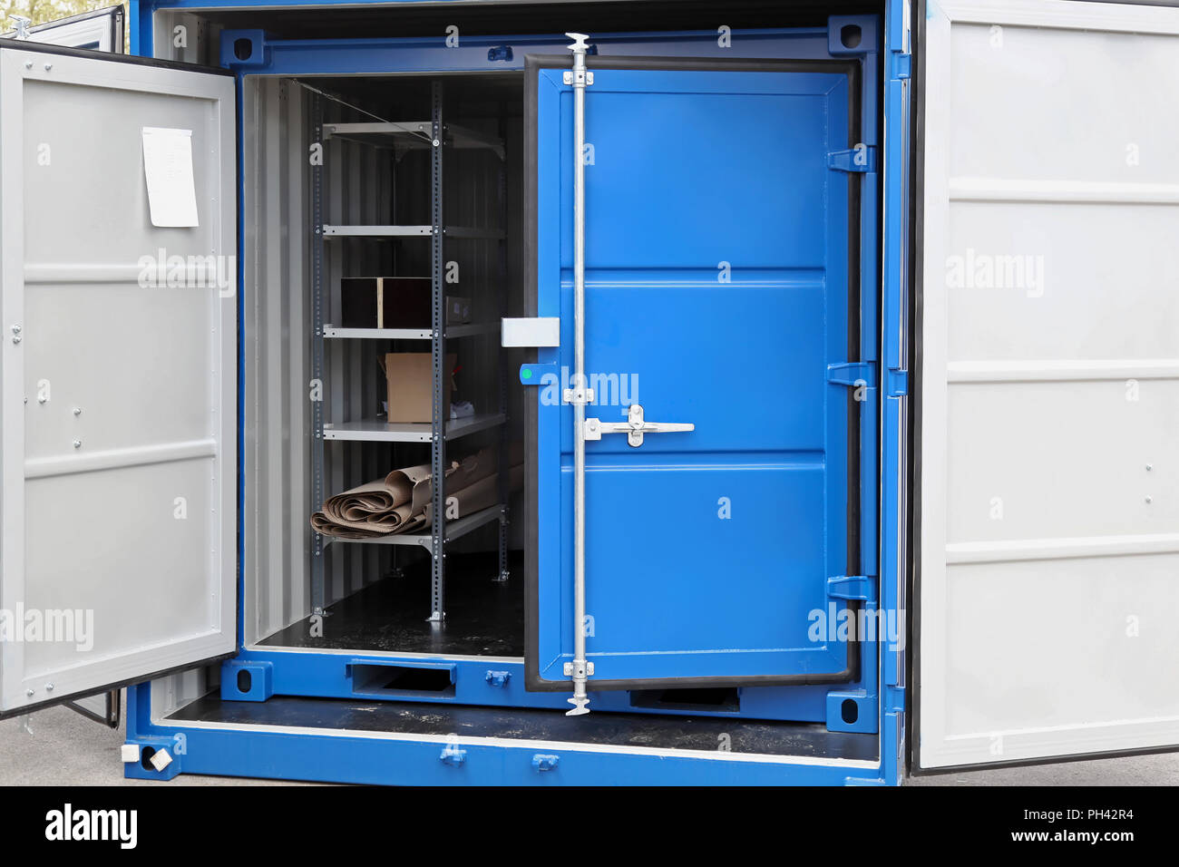 Open door at new shipping cargo container Stock Photo - Alamy
