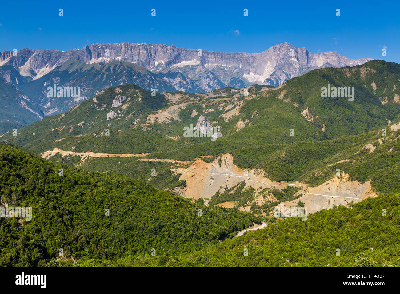 Scenic landscape view in Melesin mountain in summer day. Leskovik area ...
