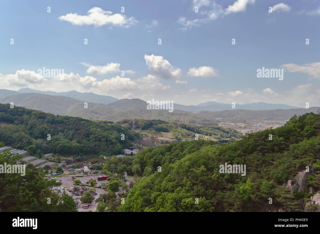 beautiful south korean landscape view with village and mountains Stock ...