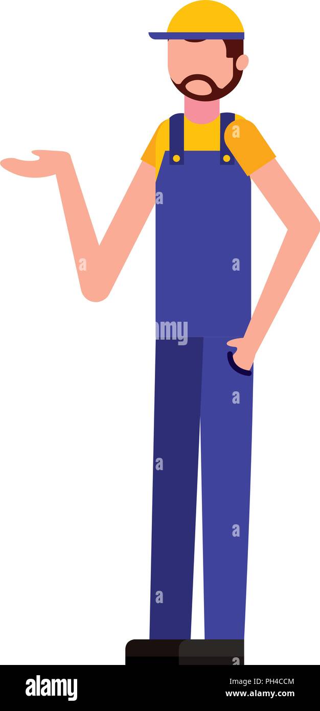worker employee character with sport cap and overalls Stock Vector ...