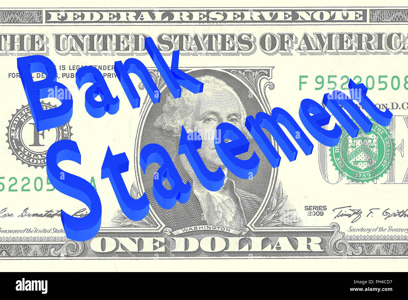 3D illustration of Bank Statement title on Dollar bill as a background ...