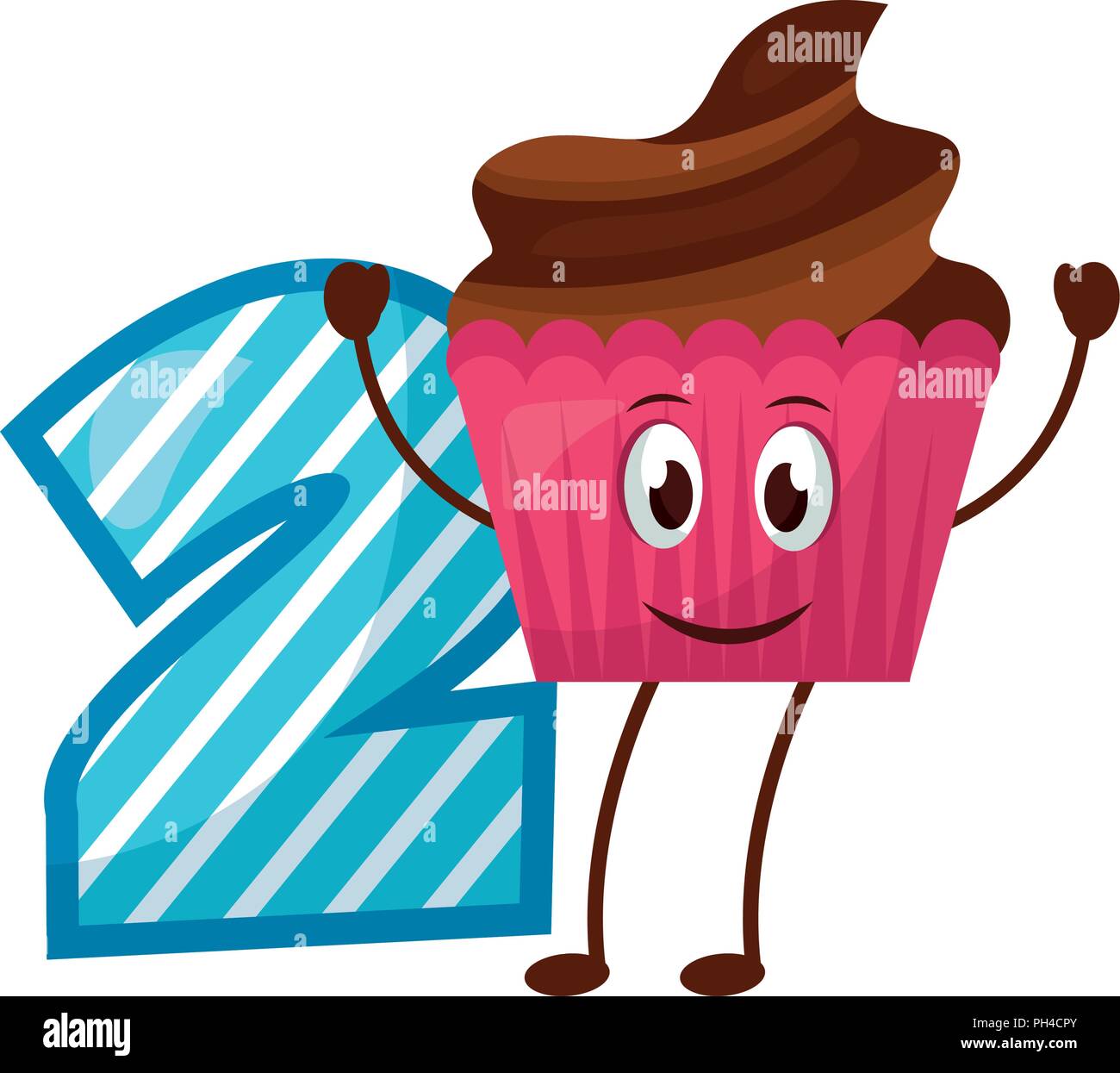 birthday cupcake kawaii with number design image Stock Vector Image ...