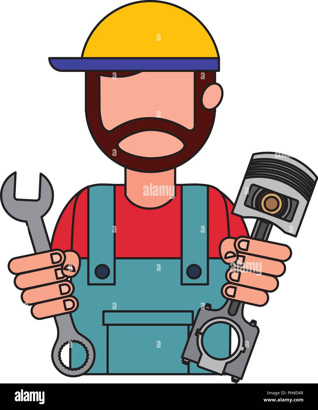beard mechanic in uniform with piston and wrench Stock Vector Image ...