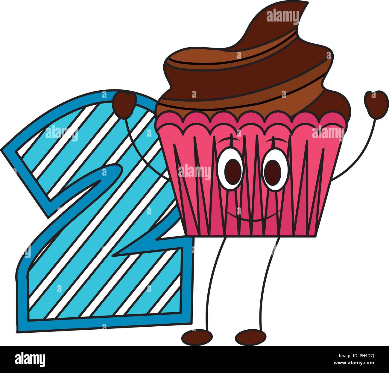 birthday cupcake kawaii with number design image Stock Vector Image ...