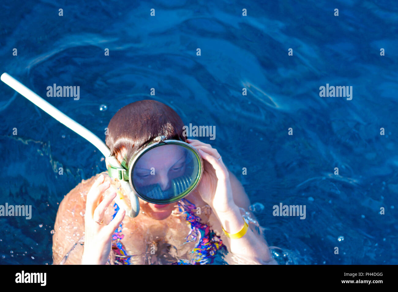 Woman photographer diving into water of Red sea Stock Photo - Alamy