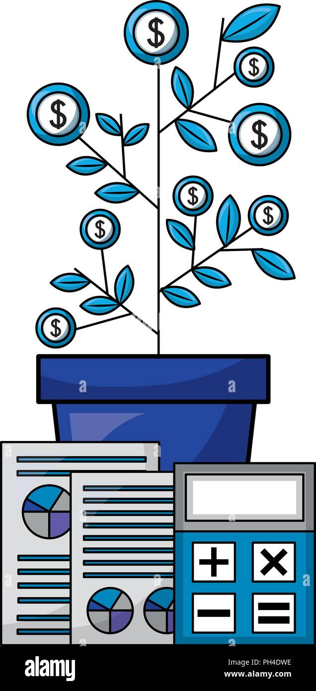 plant with coins and calculator Stock Vector Image & Art - Alamy