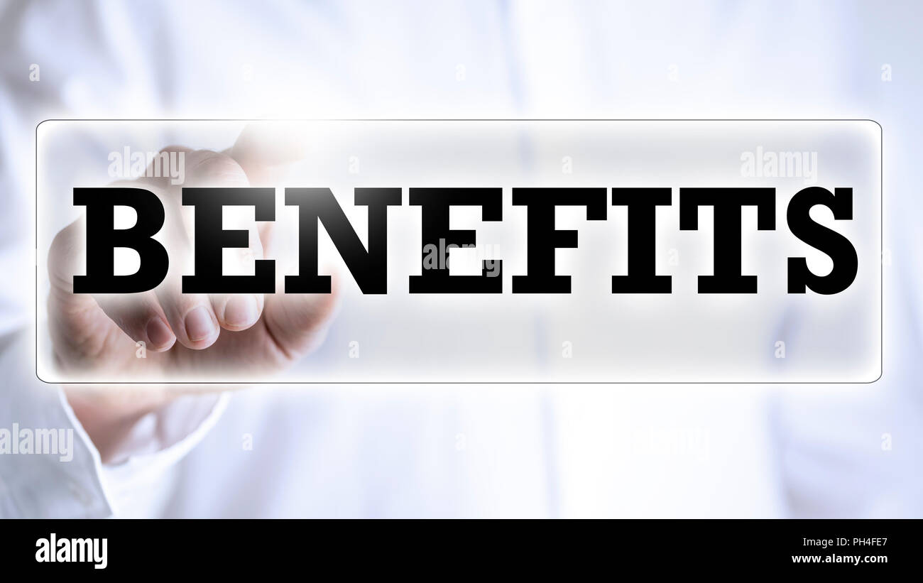 Conceptual image of - Benefits - in text in a navigation bar on a ...