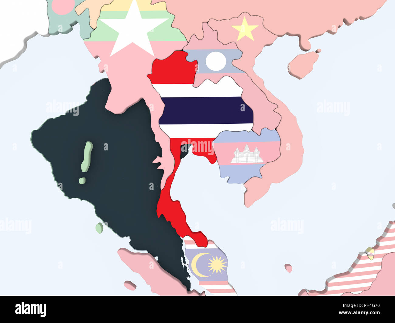 Thailand on bright political globe with embedded flag. 3D illustration ...