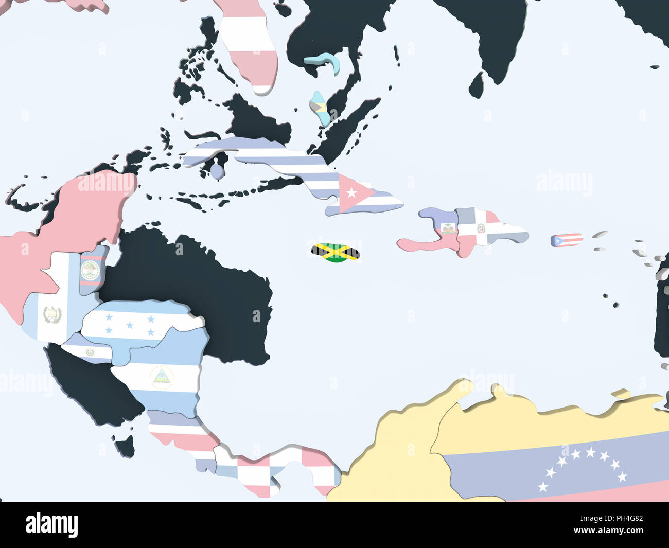 Jamaica on bright political globe with embedded flag. 3D illustration ...