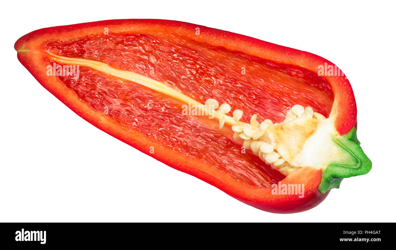 Giant sweet pepper (Capsicum annuum), ripe pod cut in half Stock Photo ...