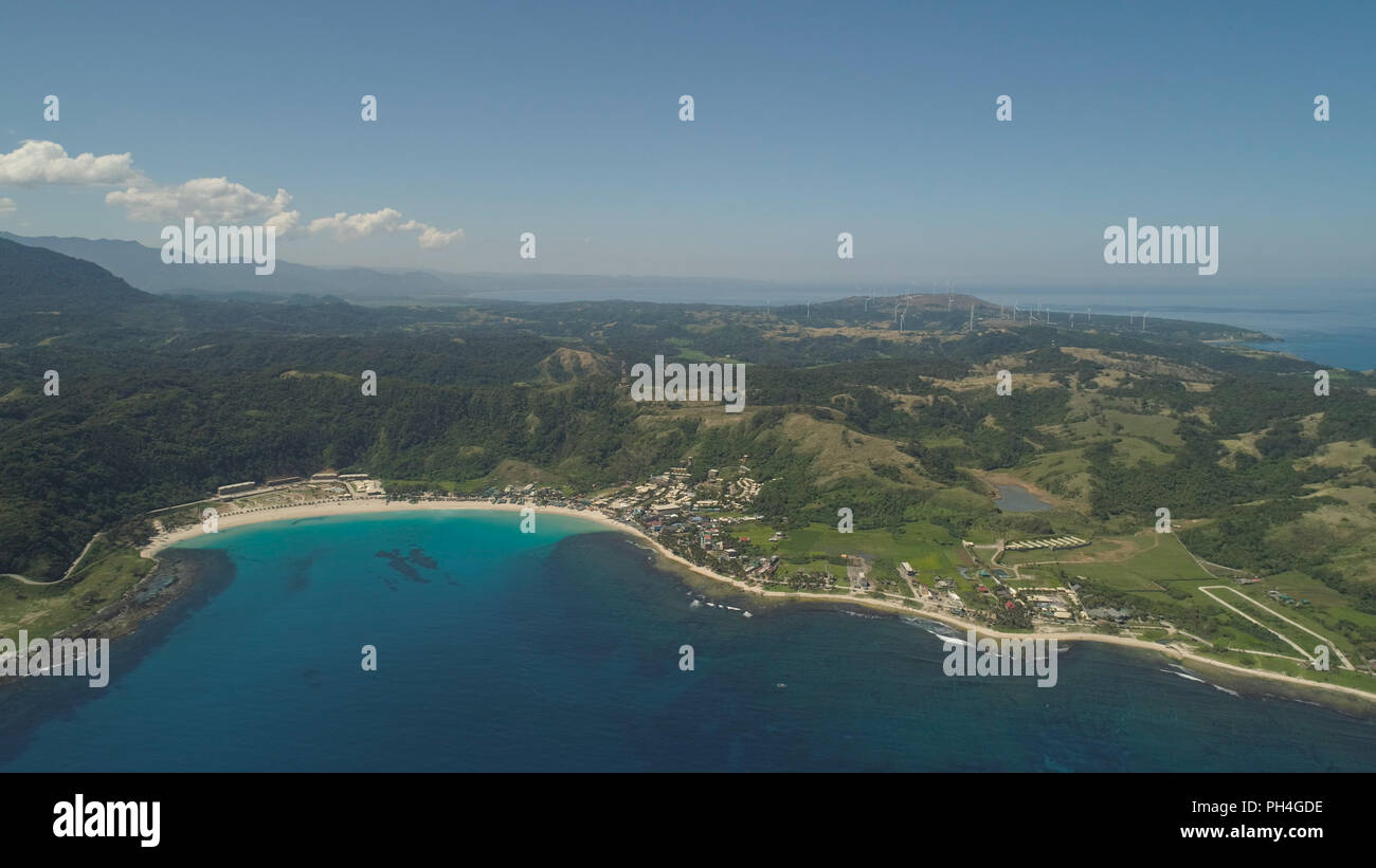 Aerial view of beautiful tropical beach with turquoise water in blue ...