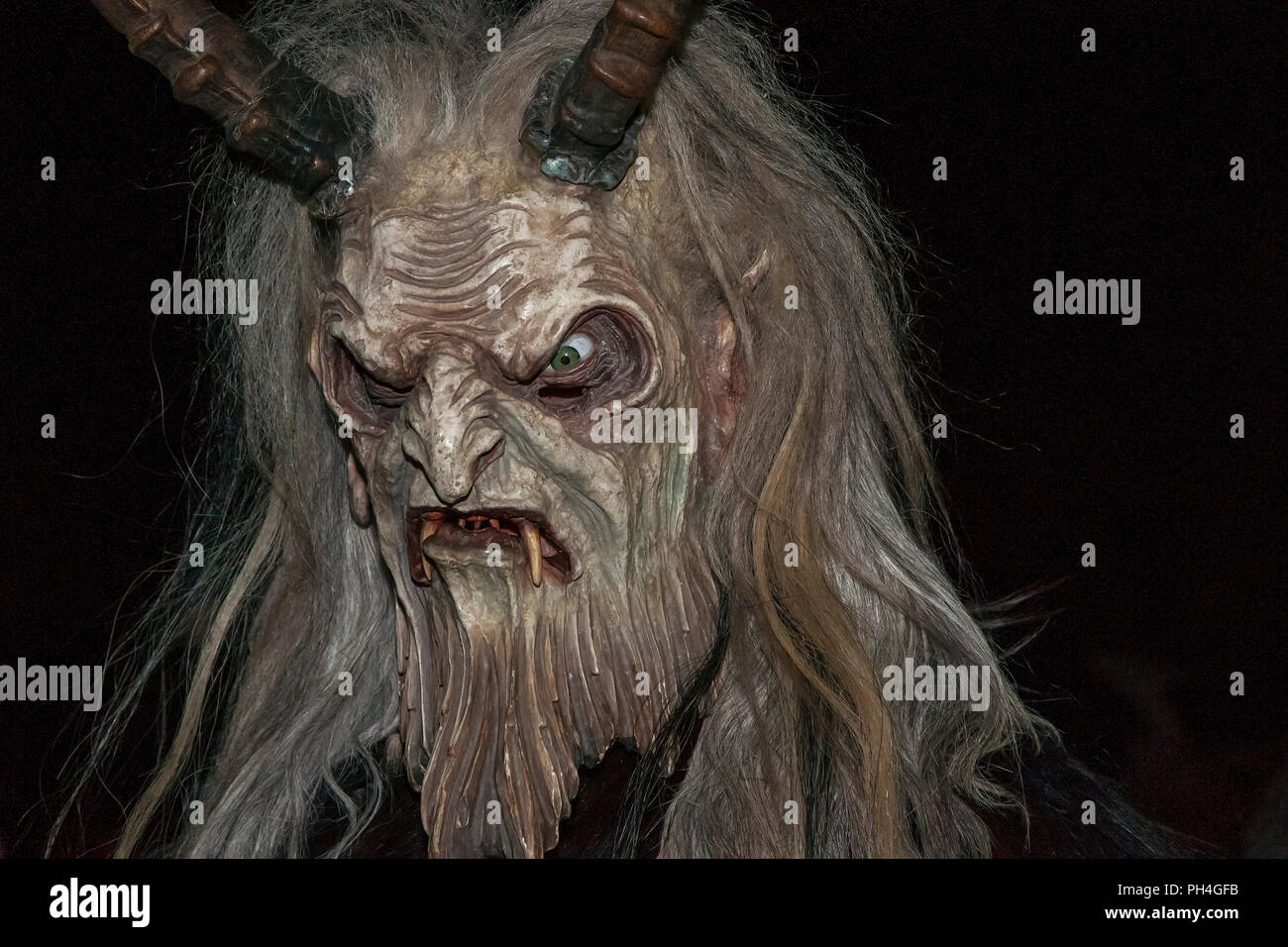 Man dressed as Percht, mythical figures accompanying Saint Nicholas ...