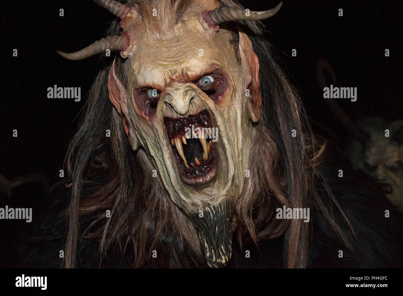 Man dressed as Percht, mythical figures accompanying Saint Nicholas ...