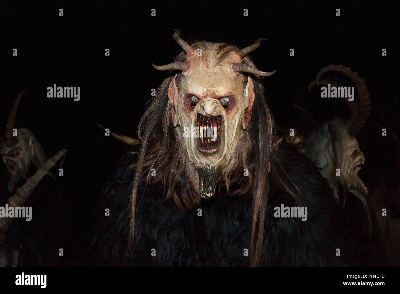 Man dressed as Percht, mythical figures accompanying Saint Nicholas ...