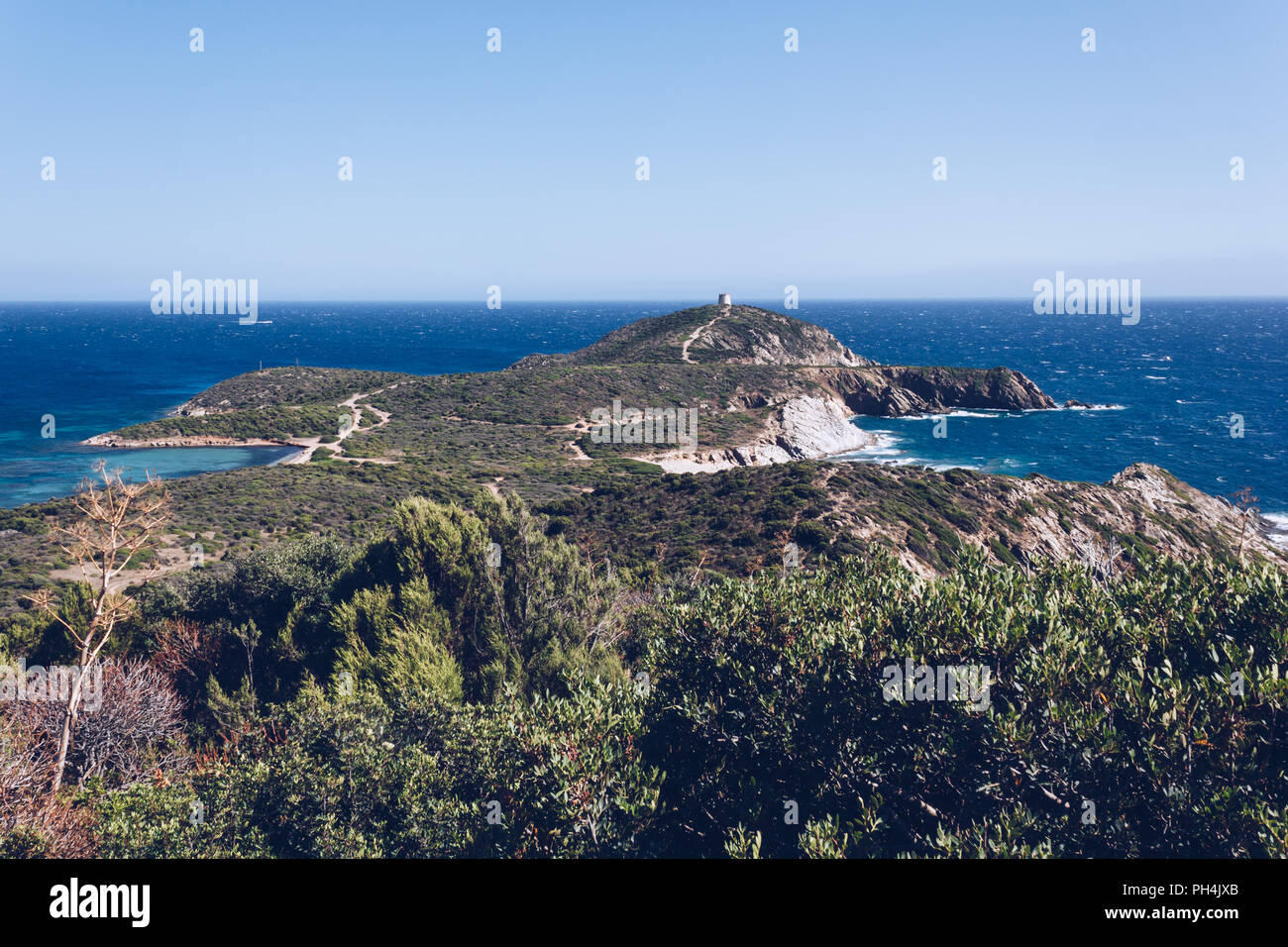 Shoreline of Teulada with ancient spanish tower fortification - summer ...