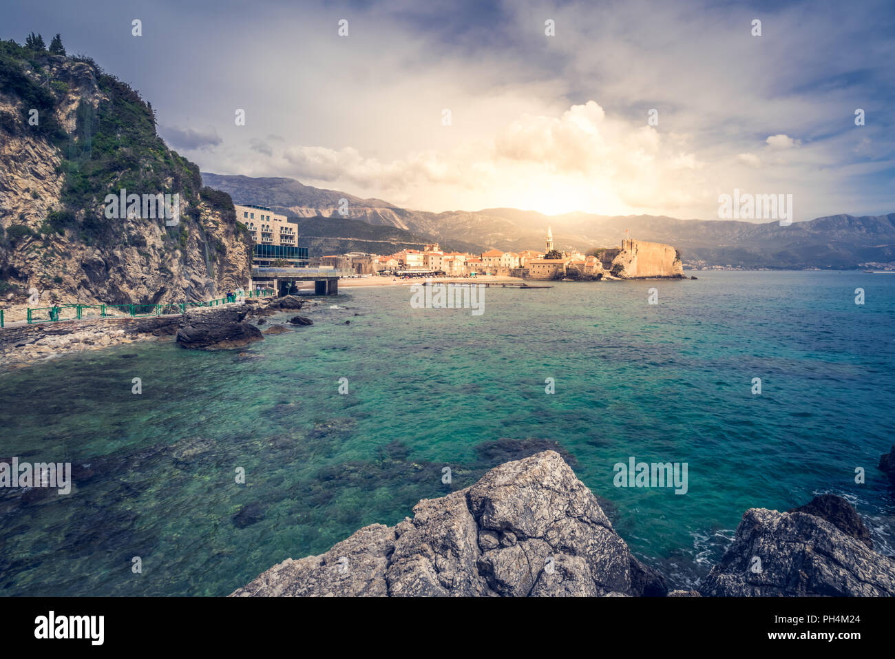 Budva, Montenegro - April 2018 : Panorama of the coastal pathway on the ...