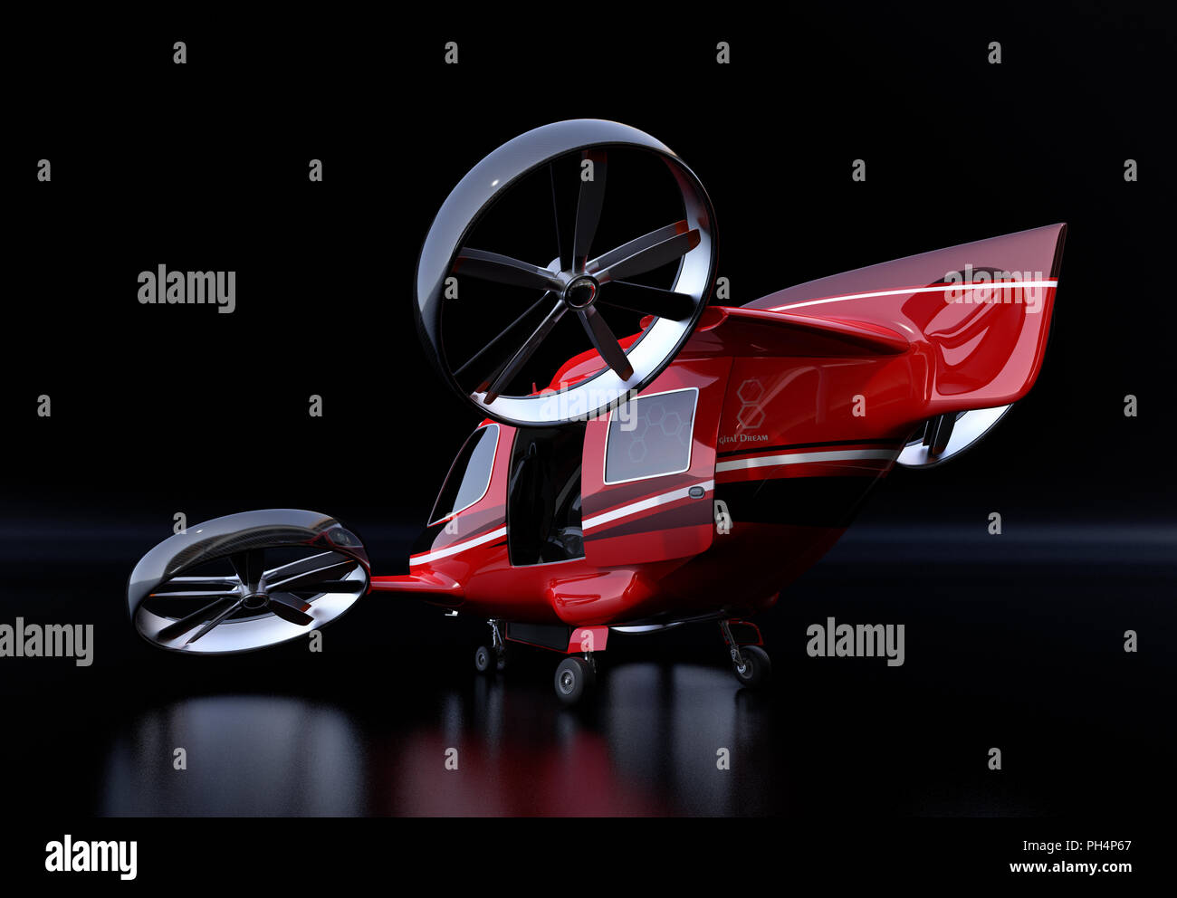 Rear view of Passenger Drone on black background. 3D rendering image ...