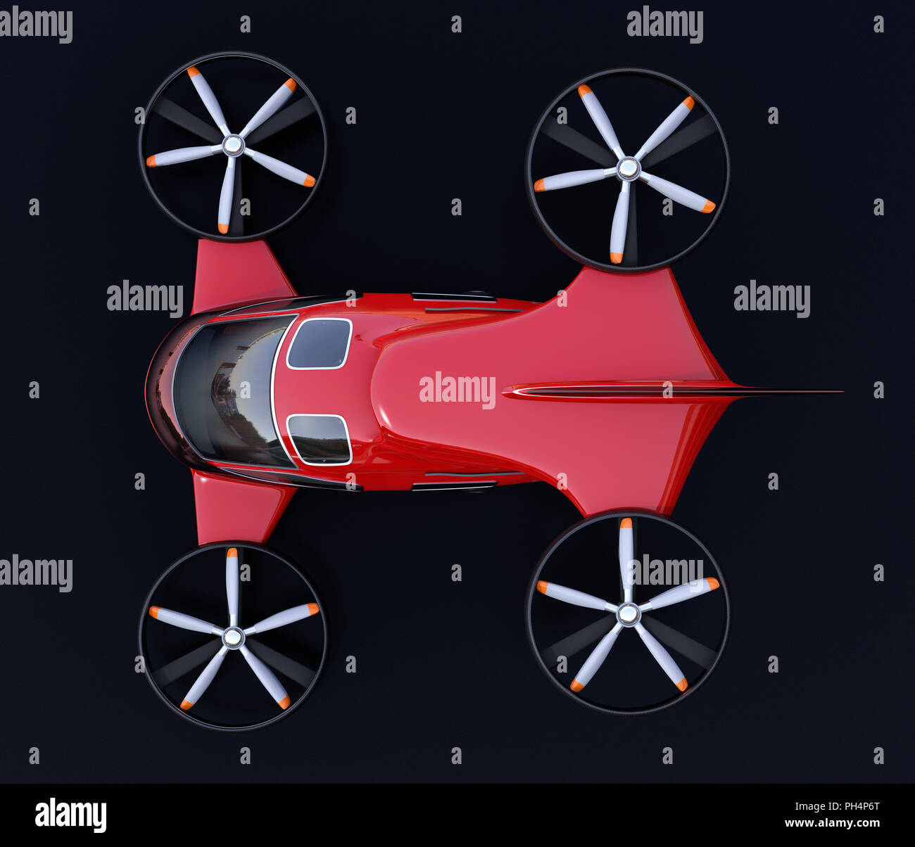 Top view of Passenger Drone on black background. 3D rendering image ...