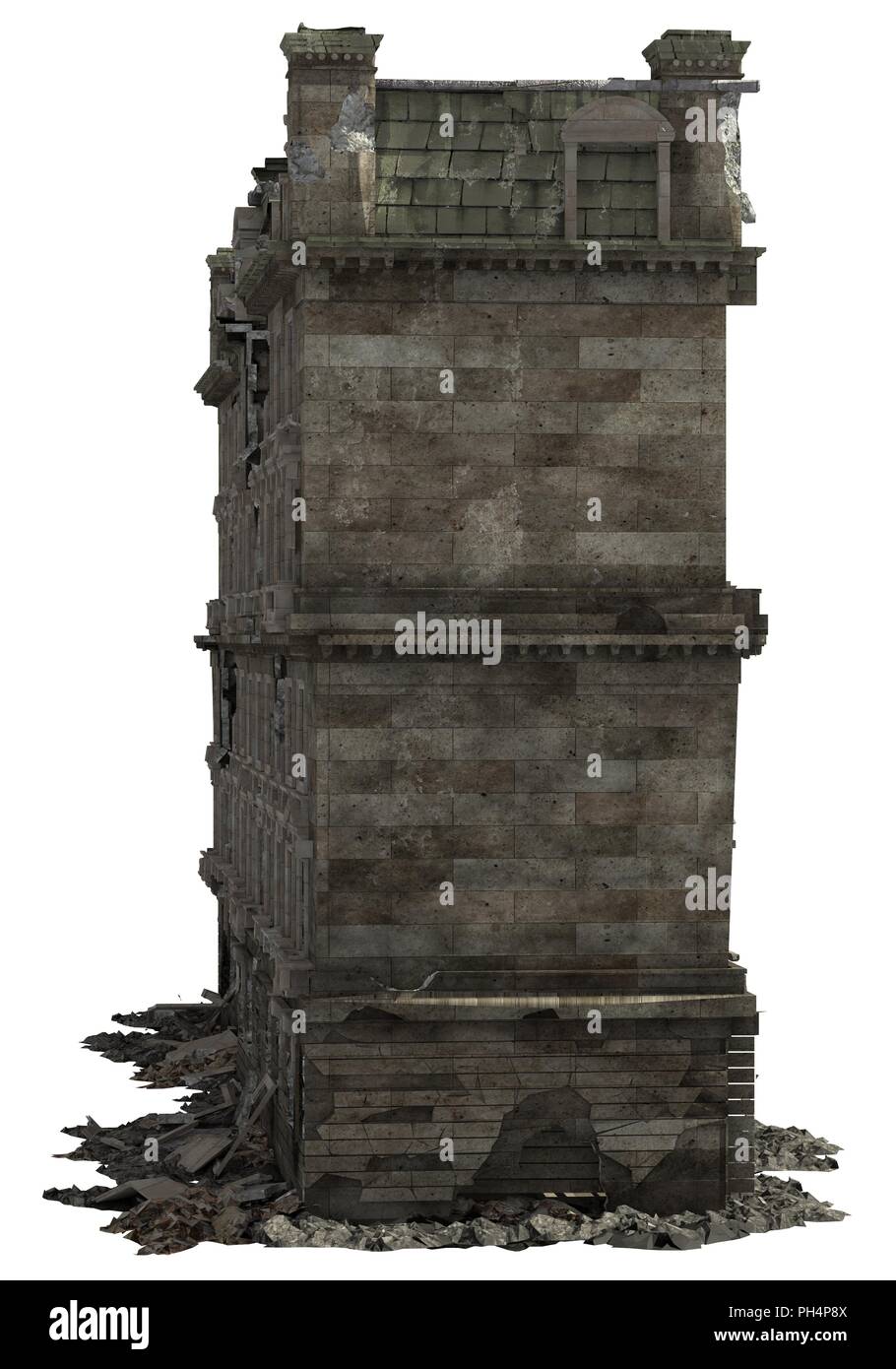 Ruined Building Isolated On White 3D Illustration Stock Photo - Alamy
