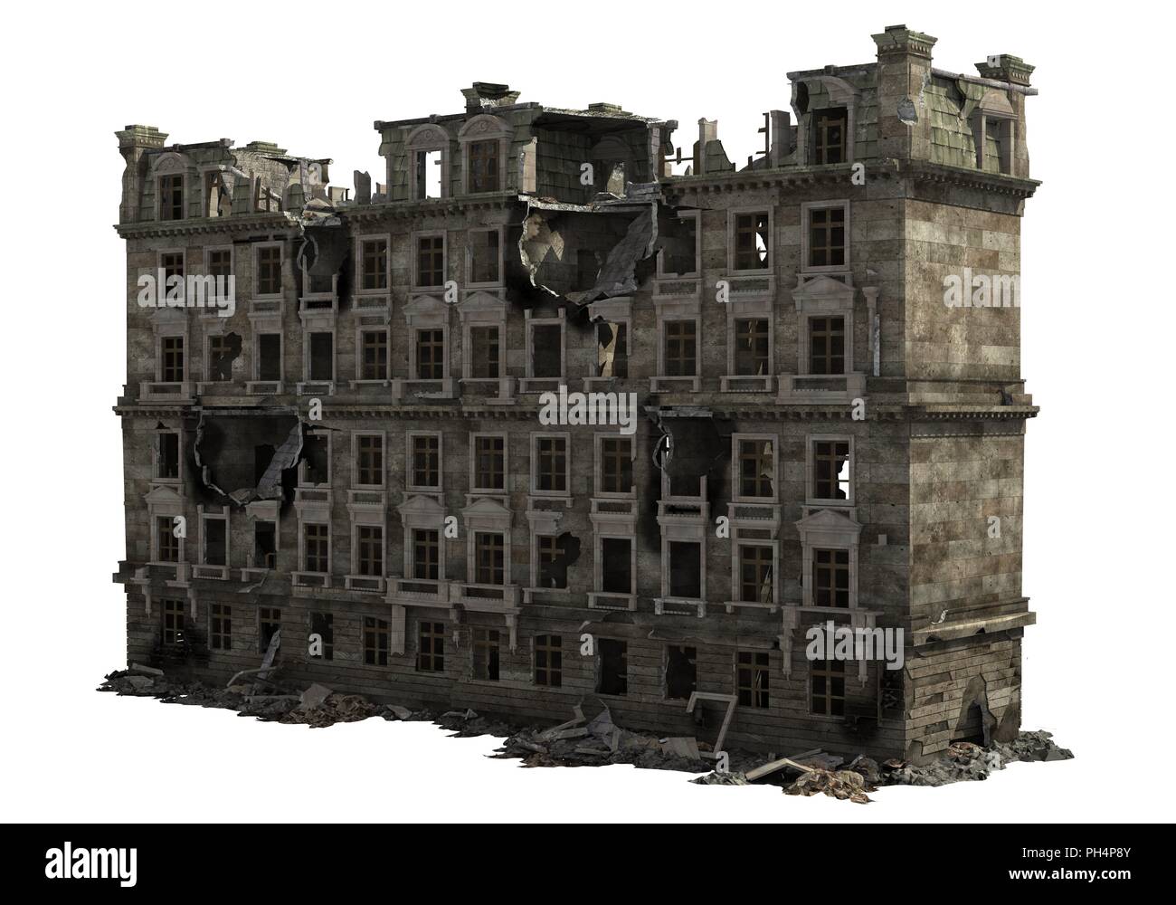 Ruined Building Isolated On White 3D Illustration Stock Photo - Alamy