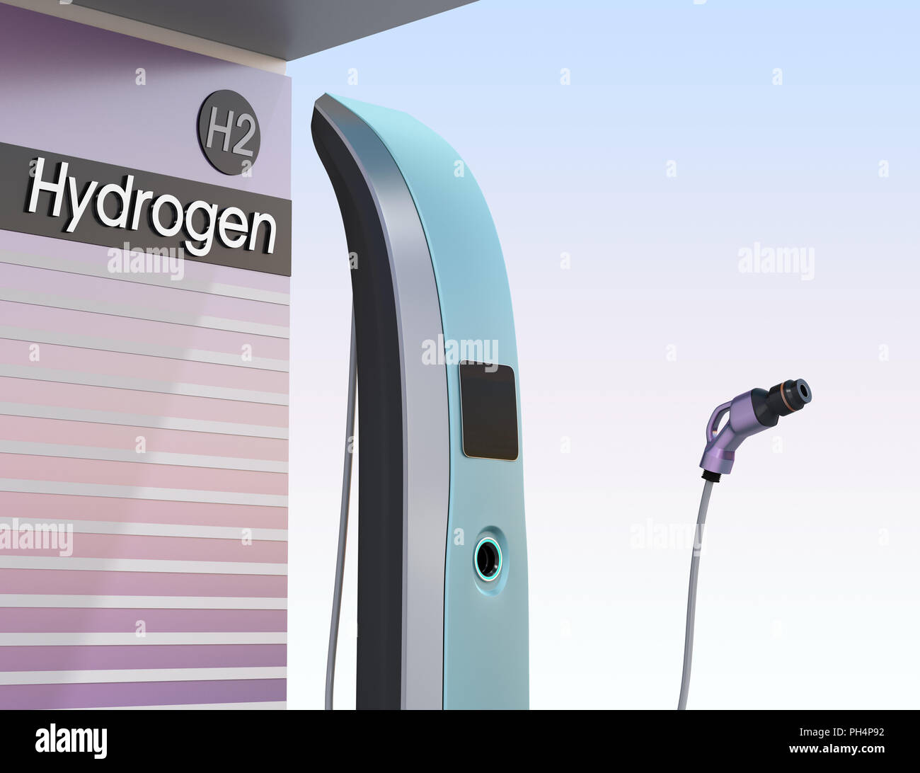 Hydrogen dispensers in Fuel Cell Hydrogen Station. 3D rendering image ...