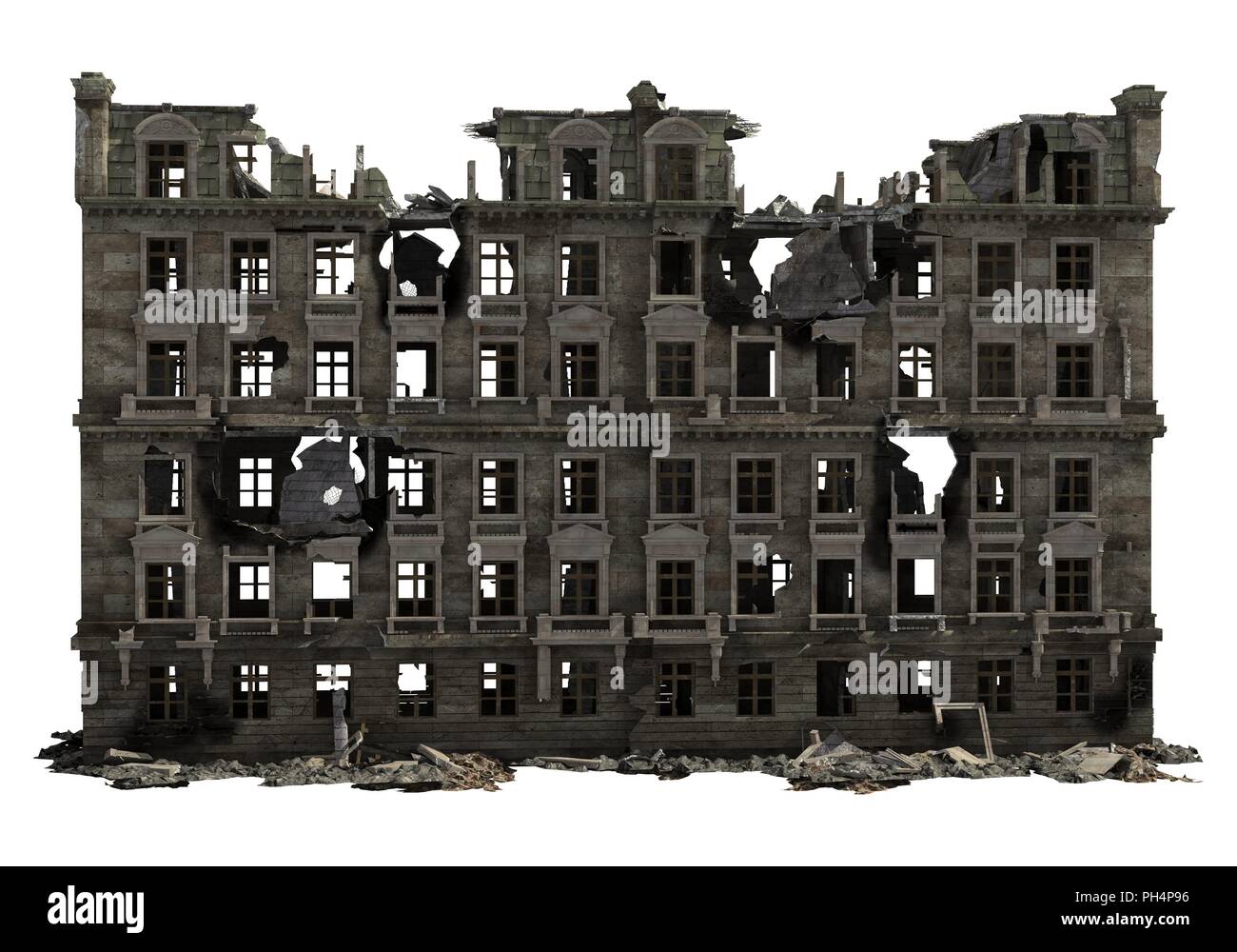 Ruined Building Isolated On White 3D Illustration Stock Photo - Alamy